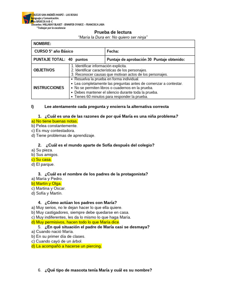 Prueba de María La Dura . | PDF