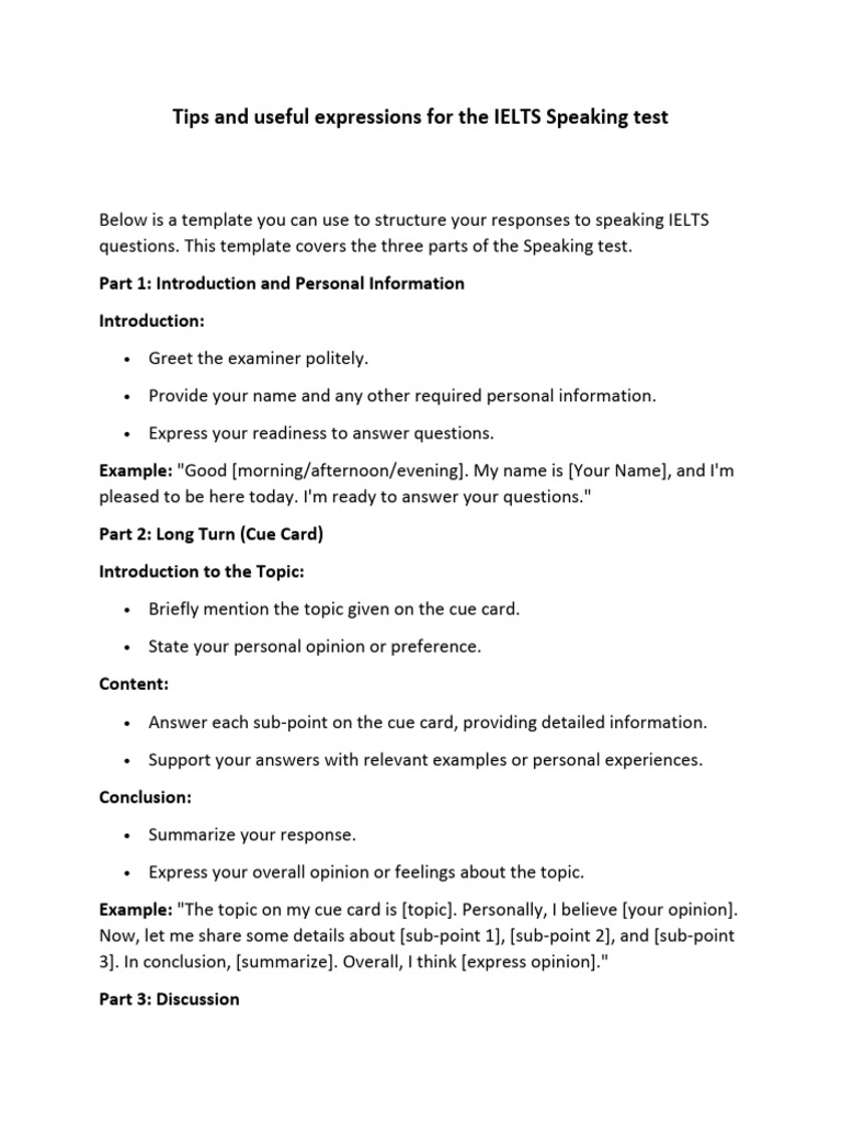 Tips and Useful Expressions For The IELTS Speaking Test | PDF