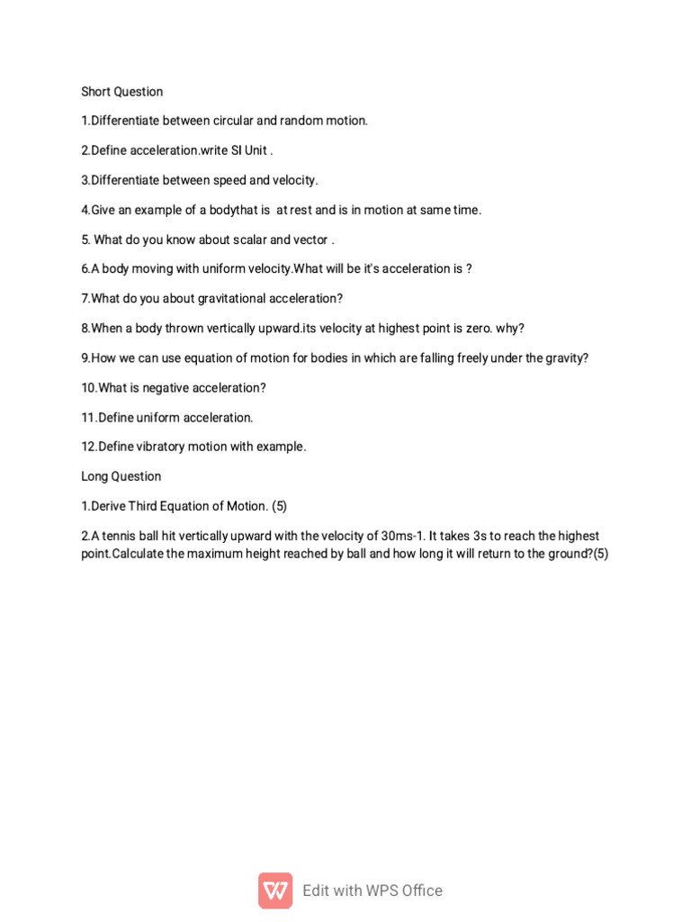 9th Class Physics Chapter 2 Test | PDF