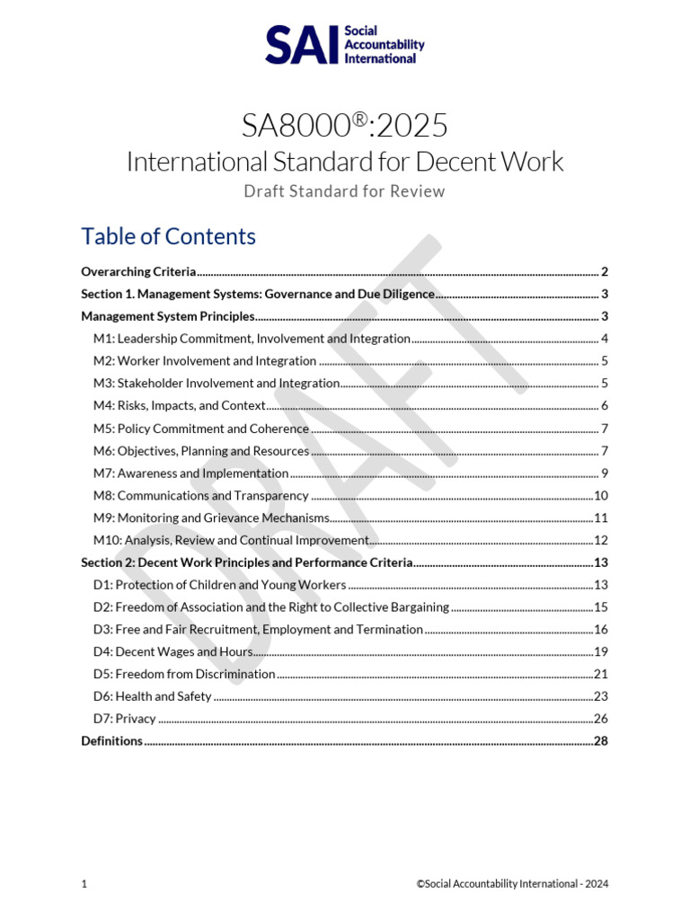 SA8000 2025 Draft Standard 2 | PDF