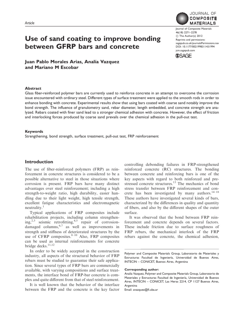 Sand Coating Enhances GFRP-Concrete Bond | PDF | Fibre Reinforced ...