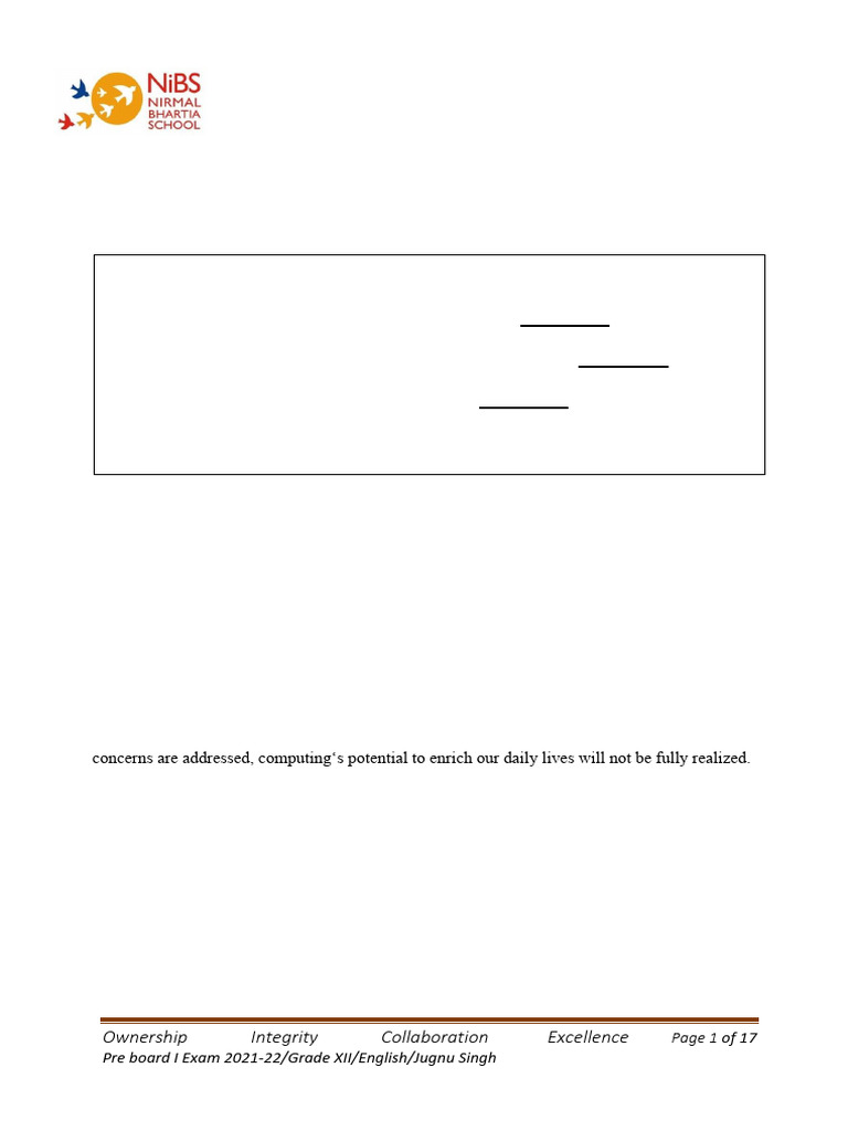 NiBS-Pre Board Paper 2021 | PDF