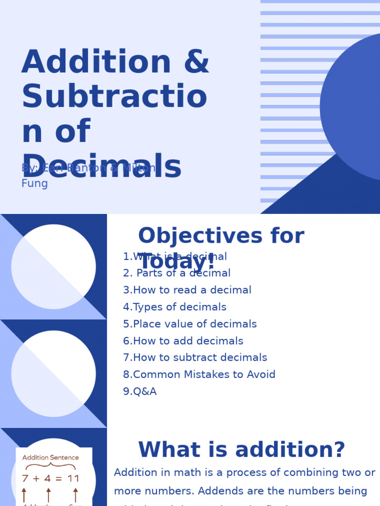 Addition and Subtraction of Decimals | PDF