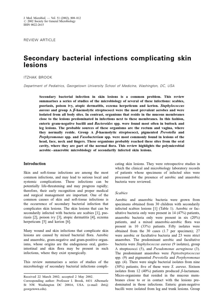 Secondary Bacterial Infections Complicating Skin Lesions | PDF ...