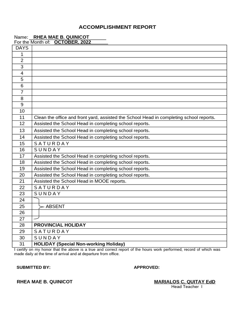 Accomplishment Report | PDF