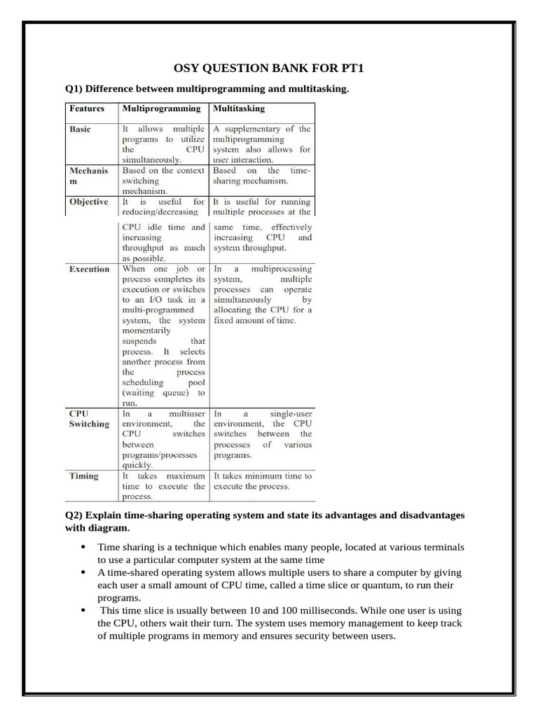Osy Question Bank For PT1 | PDF