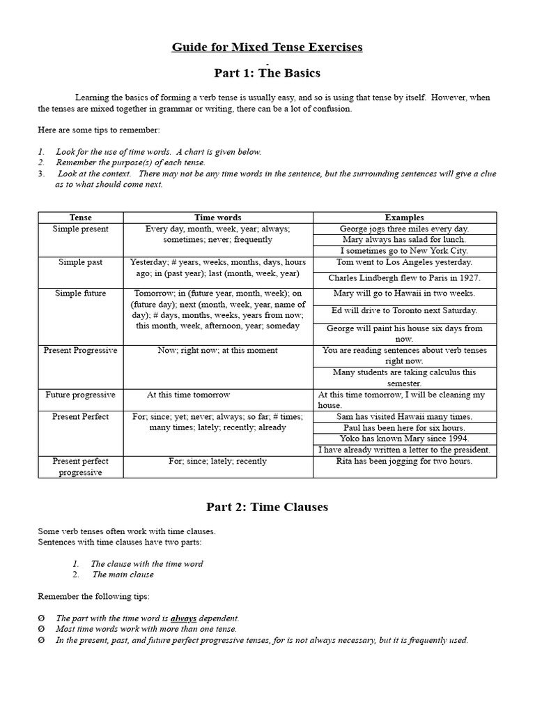 Time Words For Verb Tenses | PDF