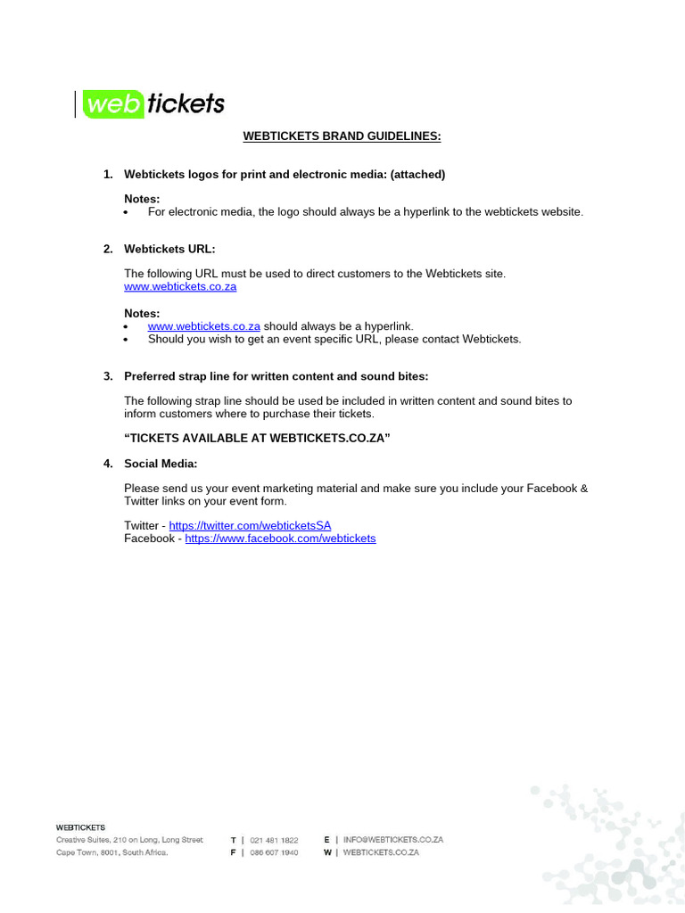 Web Tickets Marketing Guidelines | PDF