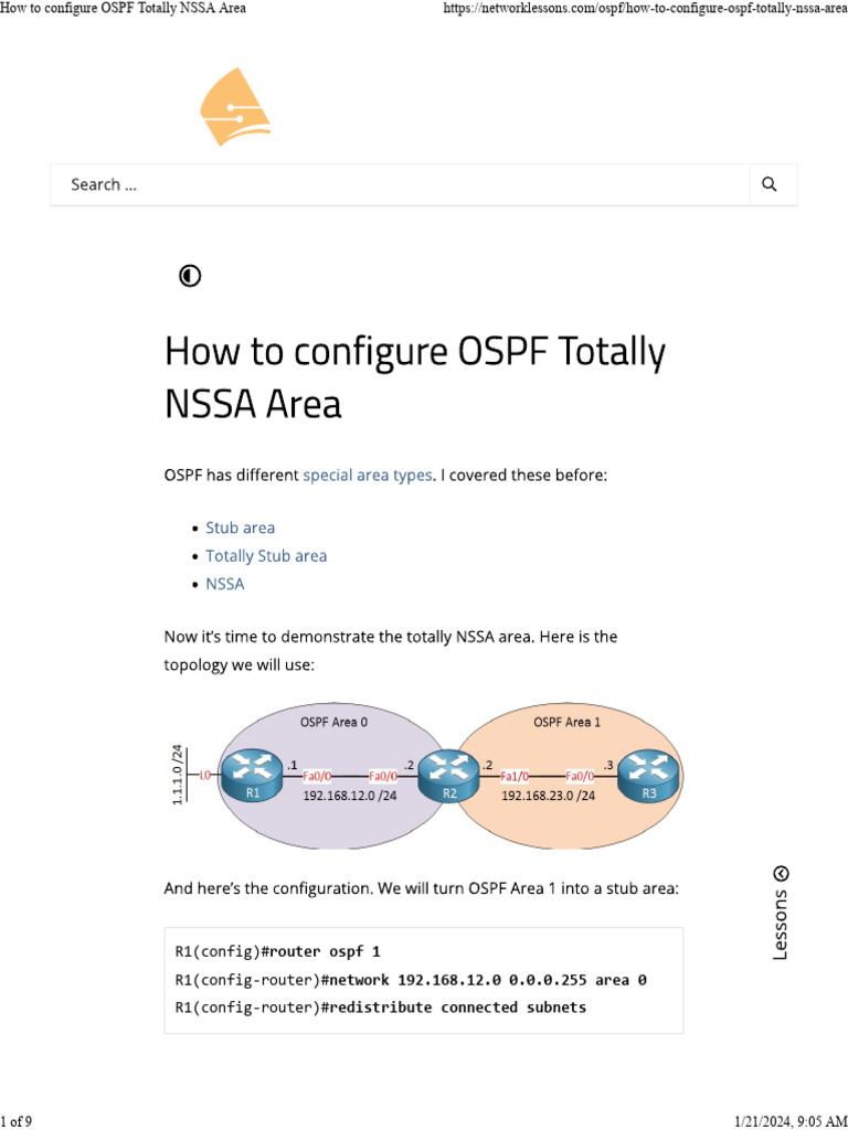 How To Configure OSPF Totally NSSA Area | PDF