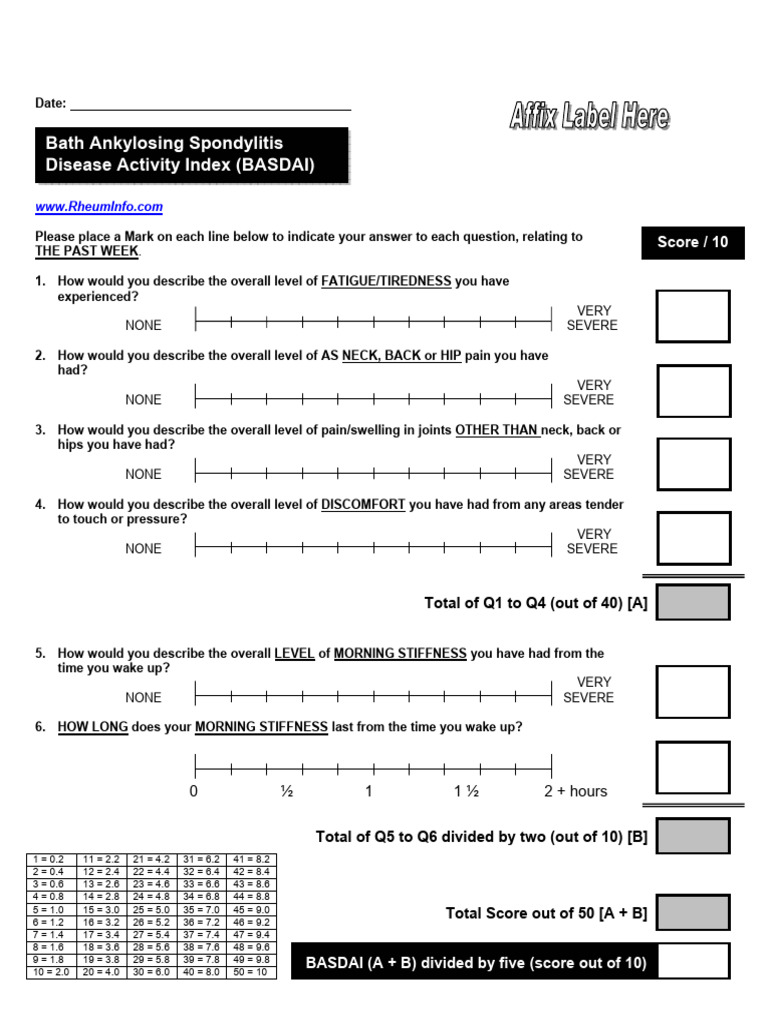 Rheumatology Clinic BASDAI | PDF