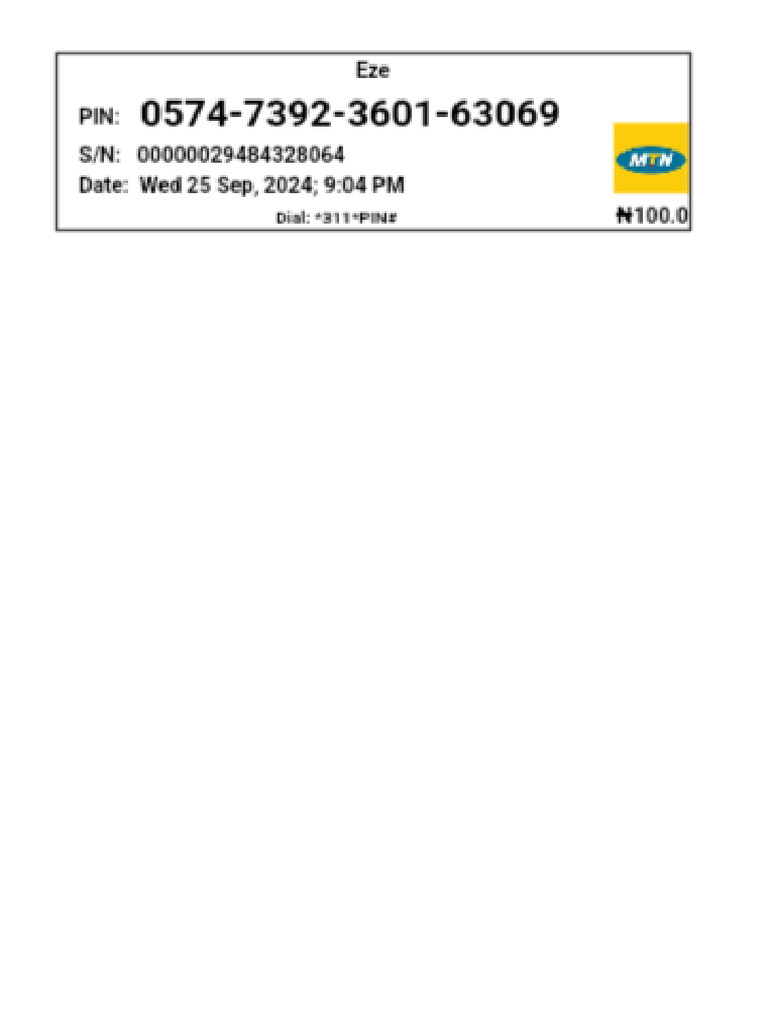MTN Recharge Pin Receipt | PDF