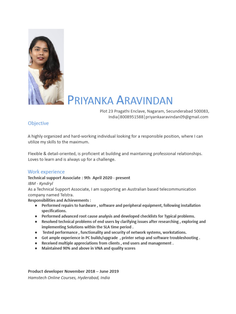 Priyanka Aravindan Updated 2022 JAN | PDF