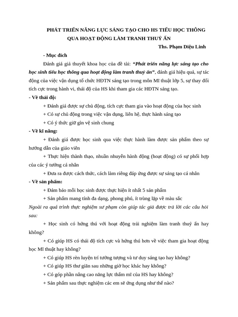 Pha T Trie N Na NG Lu C Sa NG Ta o Cho HS Tie U Ho C Tho NG Qua Hoa T o NG La M Tranh Thuy A N | PDF