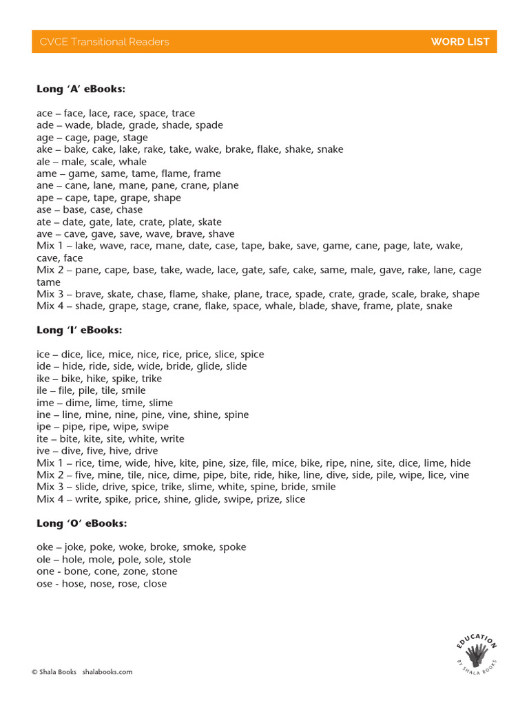 CVCE Word Lists and Worksheets | PDF