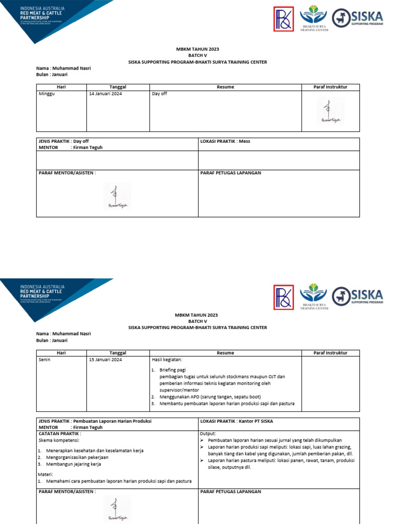 Logbook PT. SISKA Muhammad Nasri Jan-Feb | PDF