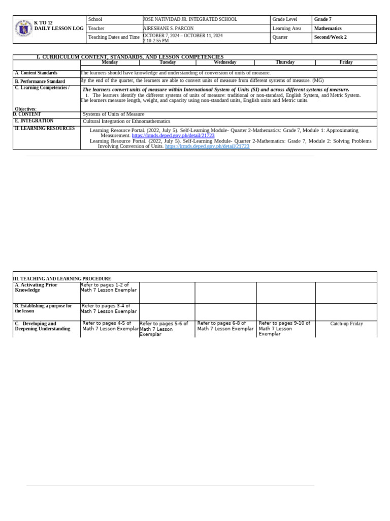 DLL MATH 7 Q2 WEEK 2 | PDF