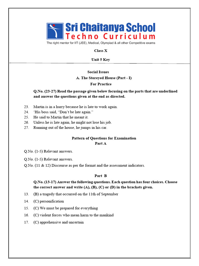 TS English Class X Unit 5 Course Material Key (2022-23) | PDF TS English Class X Unit 5 Course Material Key (2022-23) | PDF