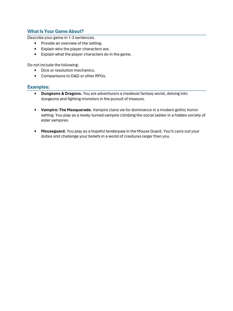 What is Your Game About | PDF