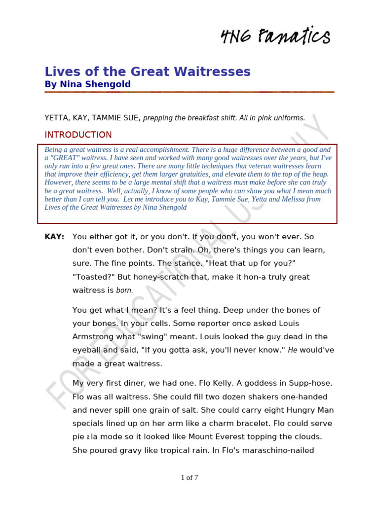 Lives of The Great Waitresses | PDF | Foods | Cuisine