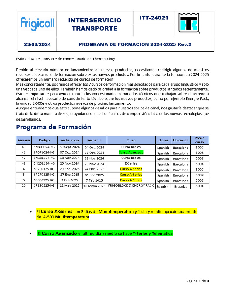 ITT-24029 Plan de Formacion 2024-2025 Rev.2 | PDF