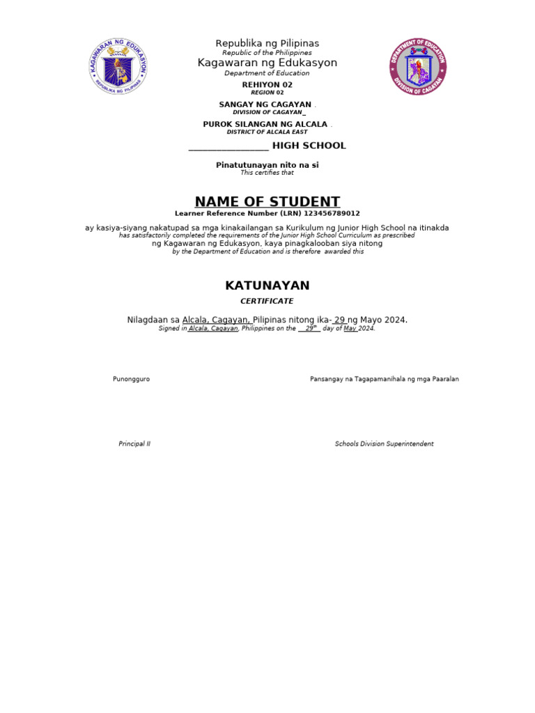 JHS Diploma Template | PDF