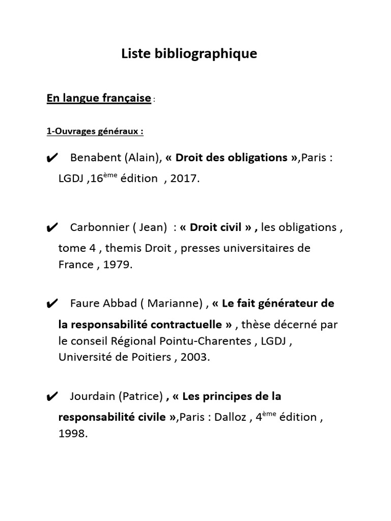 Liste Bibliographique Dommage Contractuel | PDF