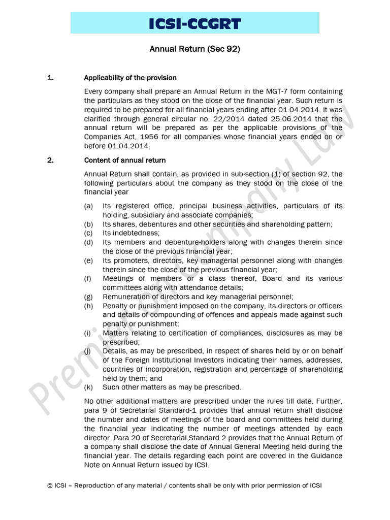 Annual Return Compliance Guide MGT-7 | PDF | Public Law | Government