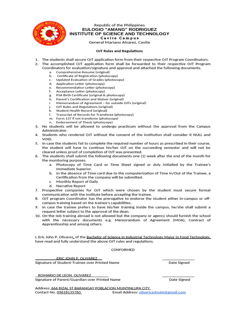 Ojt Requirements Template | PDF