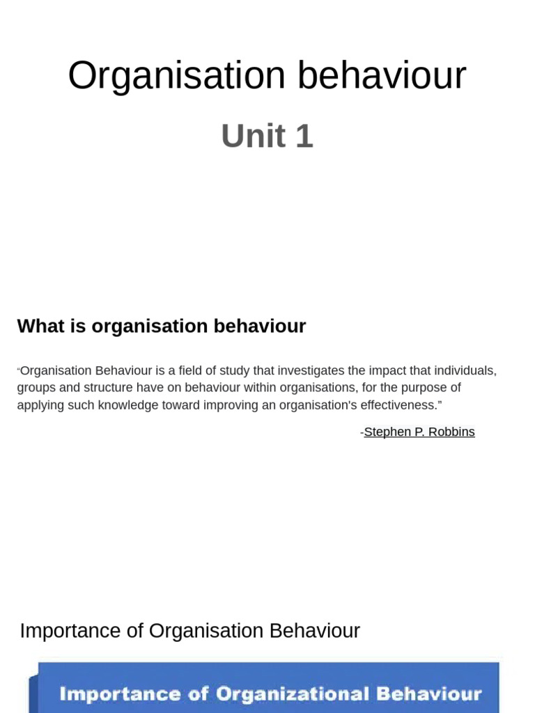 Organisation Behaviour Unit1 | PDF