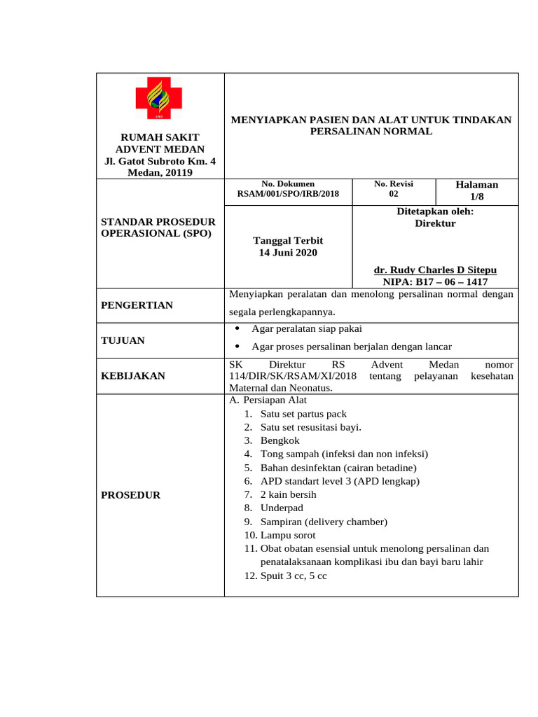 Format Spo Persalinan Normal Baru | PDF | Salud y bienestar | Ciencia y matemáticas