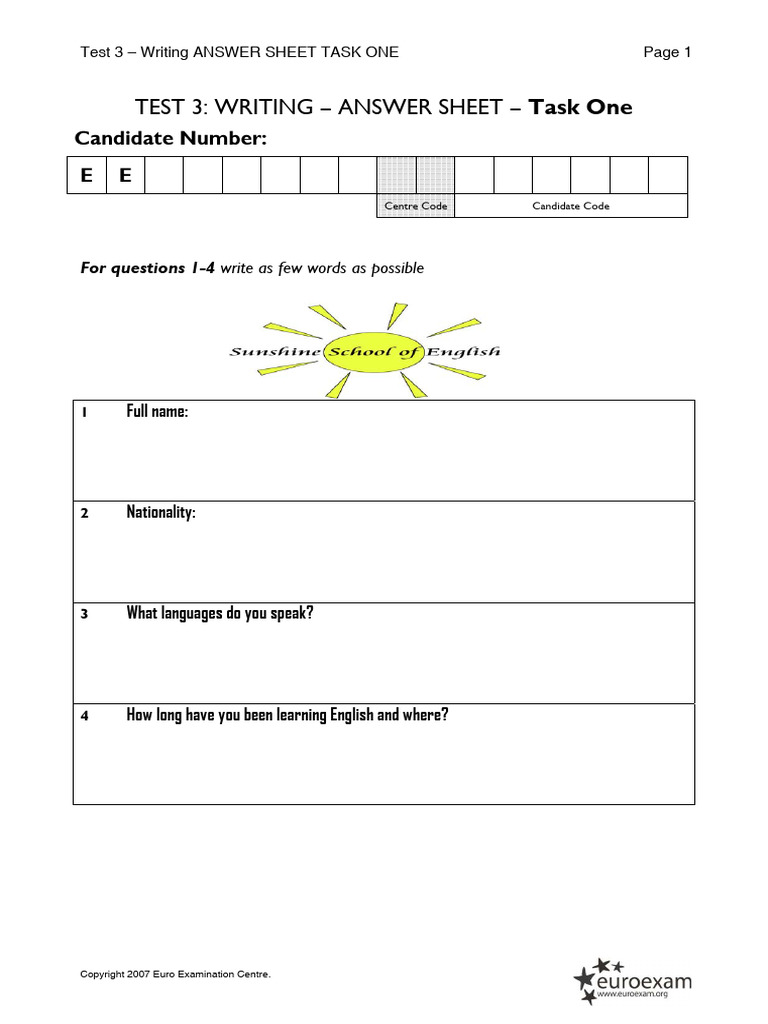 Test 3.2 Writing Answer Sheet | PDF