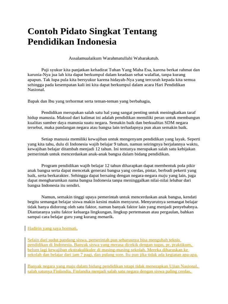 Pidato Pendidikan | PDF