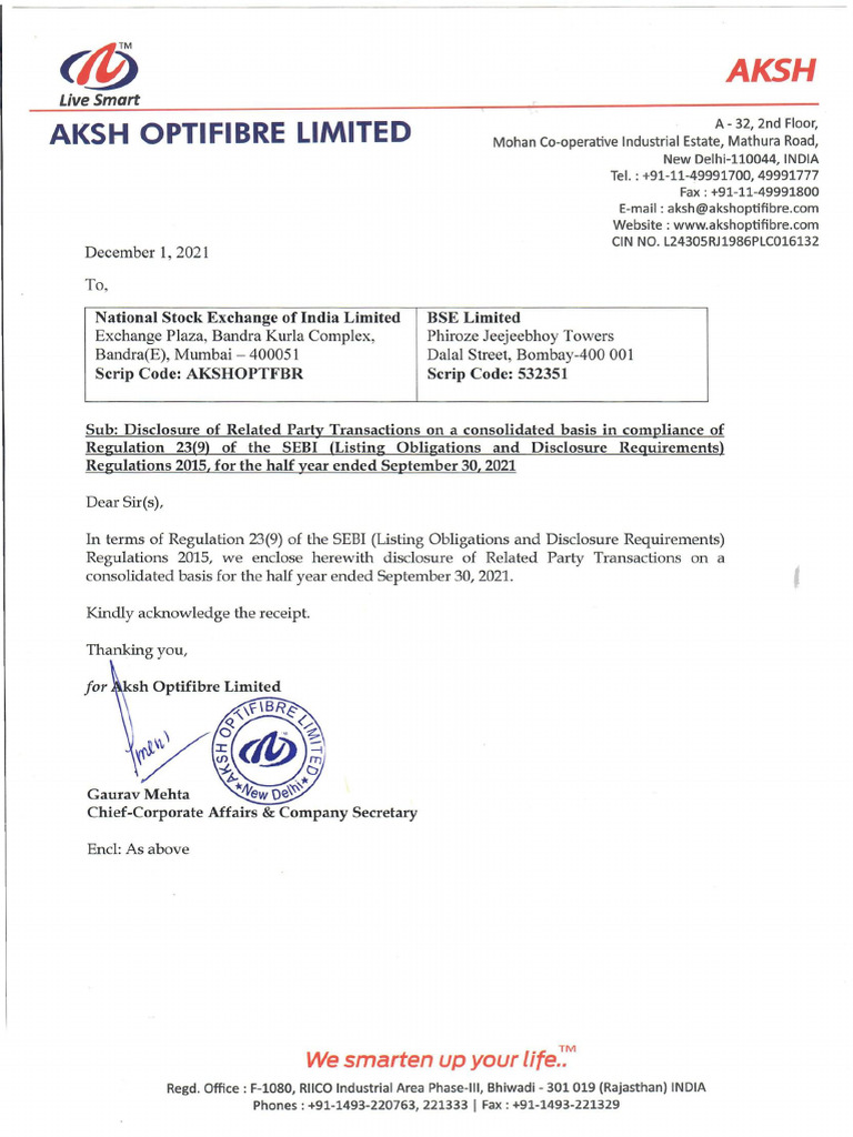 Aksh Optifibre Limited: Life. | PDF