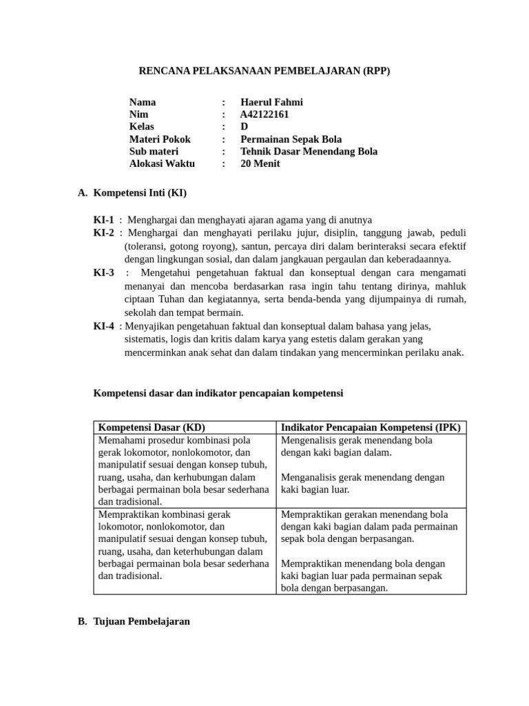 Rencana Pelaksanaan Pembelajaran (RPP) | PDF