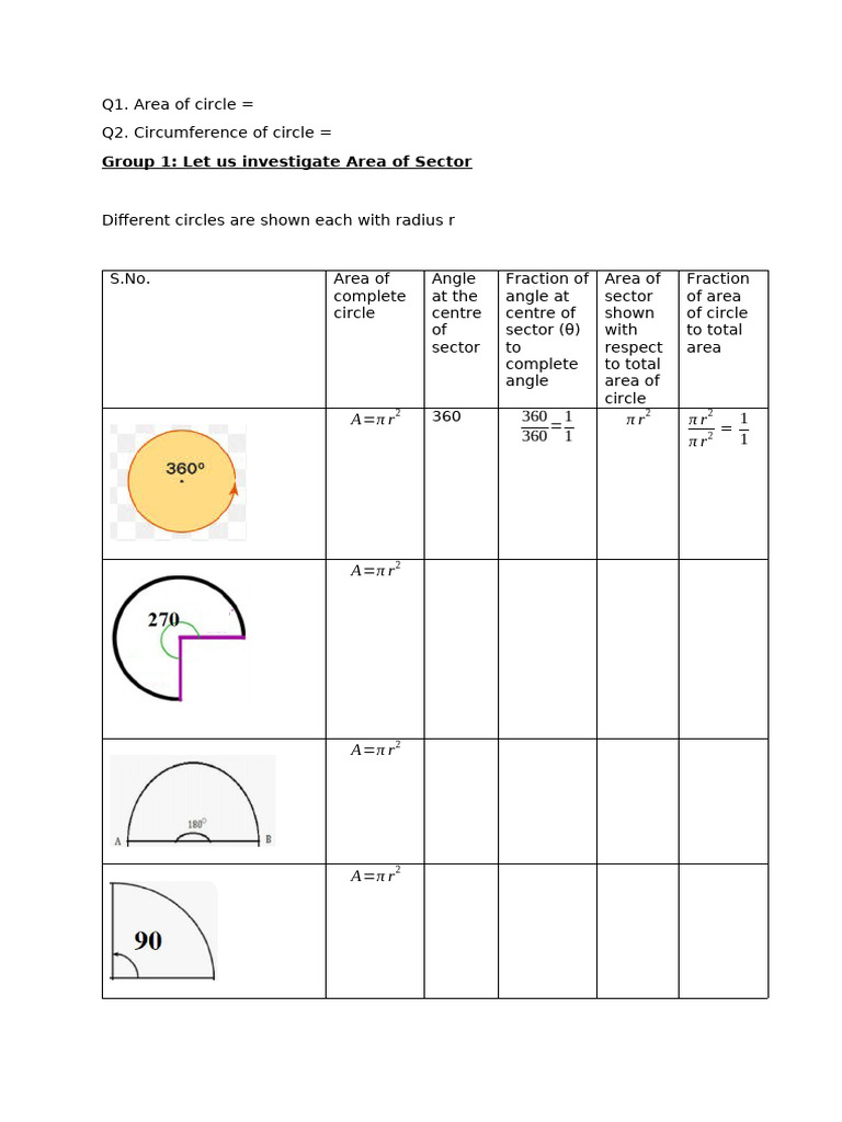 Exploration Arc Length, Area of Sector | PDF