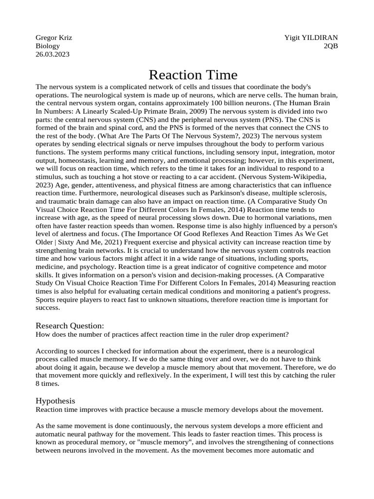 Reaction Time | PDF