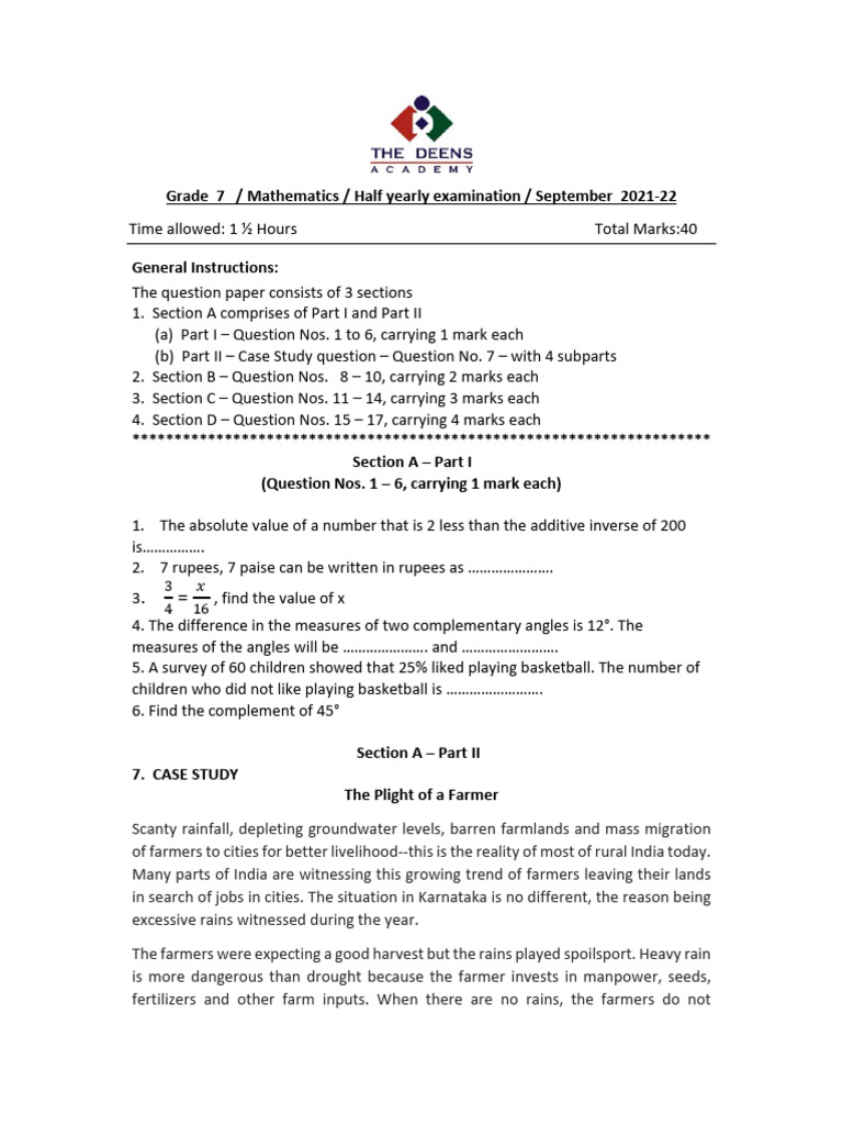 GR 7 Math SA1 | PDF
