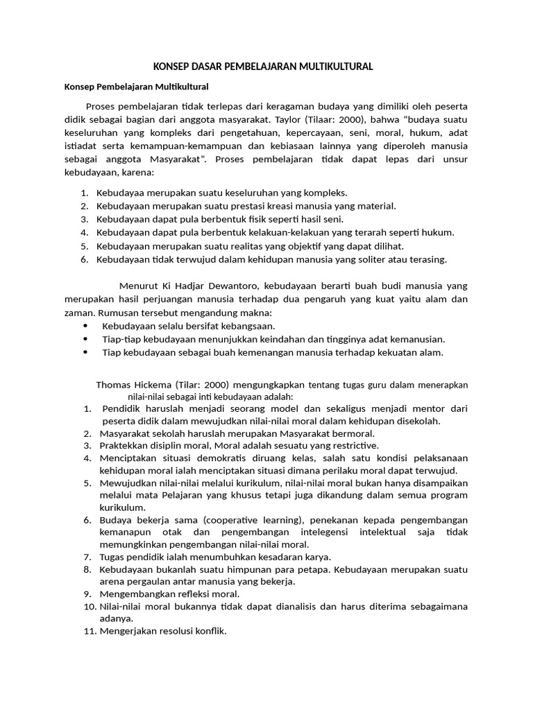 Konsep Dasar Pembelajaran Multikultural | PDF