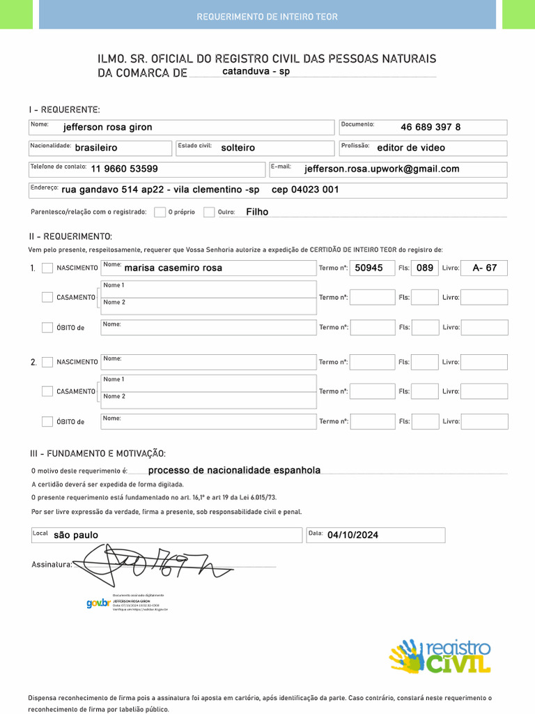 Requerimento Assinado | PDF
