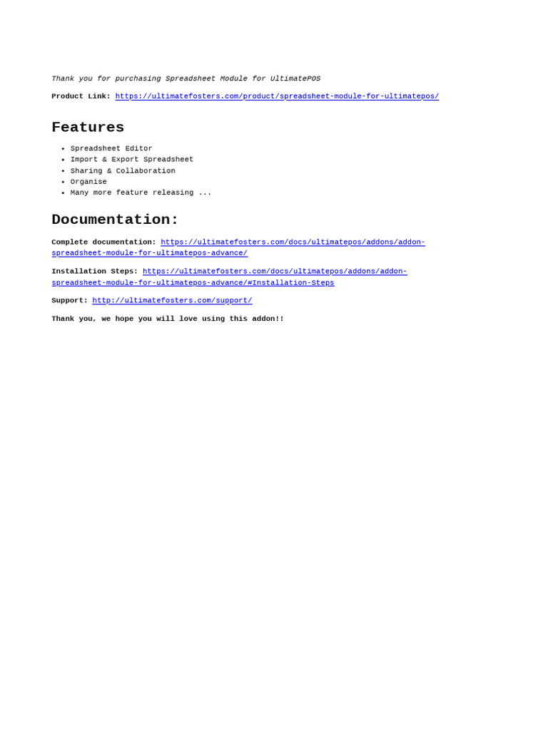 Getting Started - Spreadsheet Module For Ultimatepos | PDF