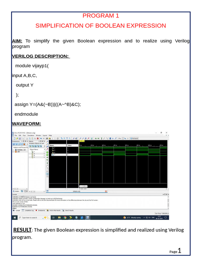 Verilog Program 1 | PDF