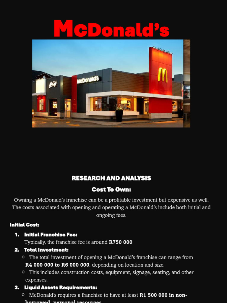 McDonald's Franchise Fee Overview | PDF | Franchising | Mc Donald's