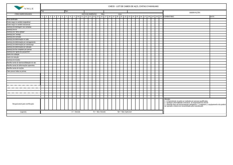Check - List de Cabos de Aço, Cintas e Manilhas | PDF