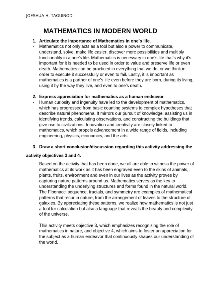 MATHEMATICS IN MODERN WORLD | PDF