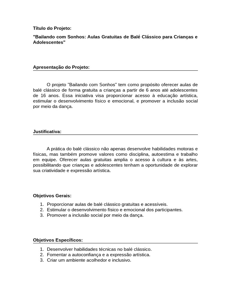 Escola de Balé - Genérico | PDF