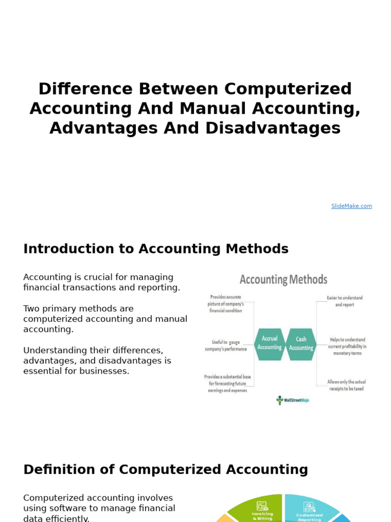 Difference Between Computerized Accounting and Manual Accounting, Advantages and Disadvantages | PDF