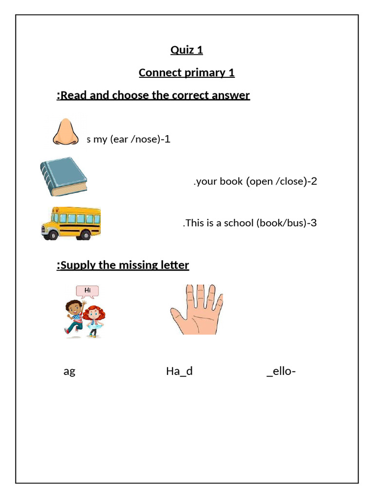 Quiz 1 connect primary 1 | PDF Quiz 1 connect primary 1 | PDF