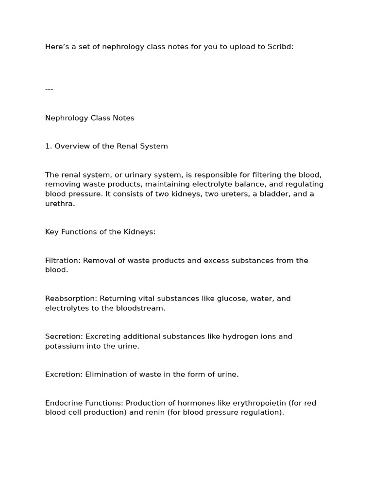Nephrology Class Notes | PDF