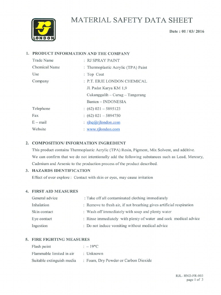 MSDS PYLOX RJ LONDON | PDF