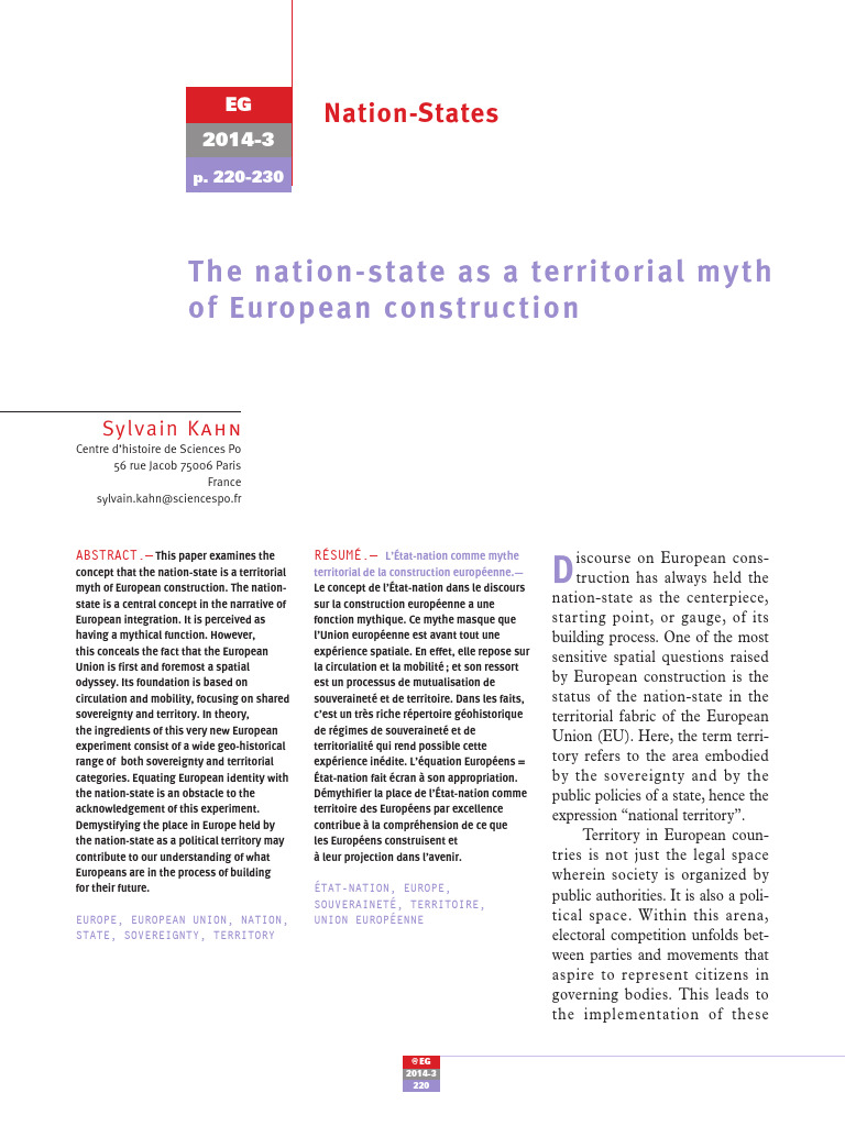 The Nation State As A Territorial Myth of European Construction | PDF